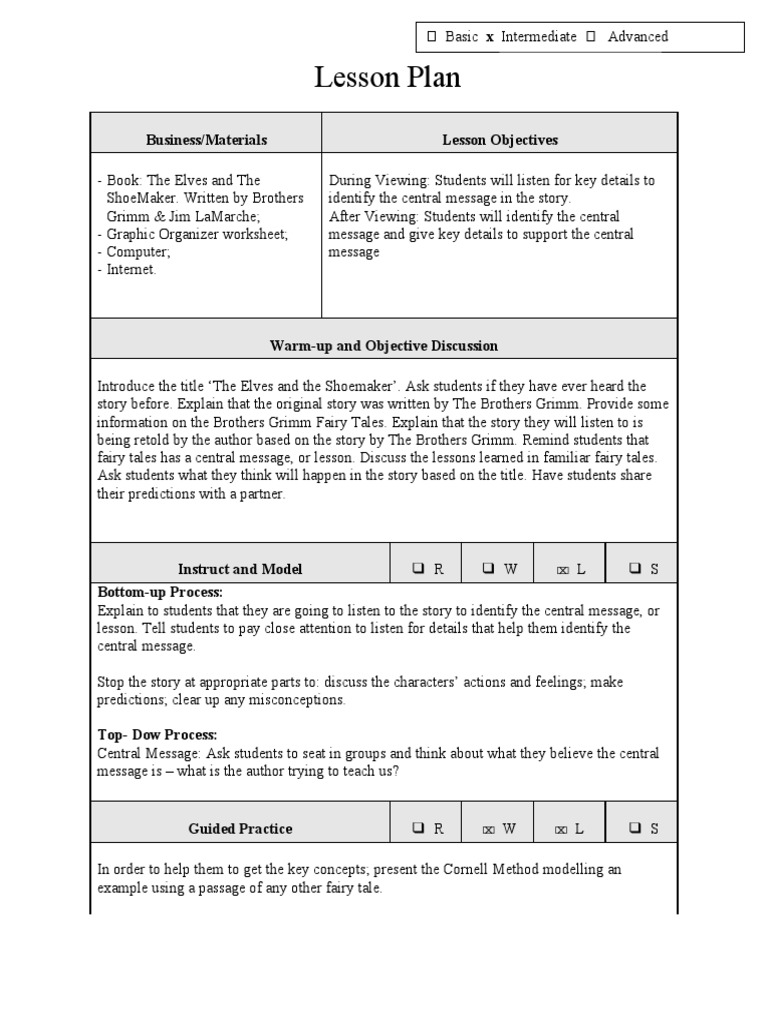 The Elves and the Shoemaker Lesson | PDF | Brothers Grimm | Lesson Plan