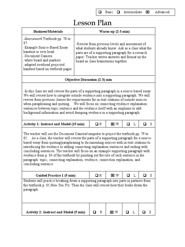 Lesson Plan: Basic Intermediate Advanced | Download Free PDF ...