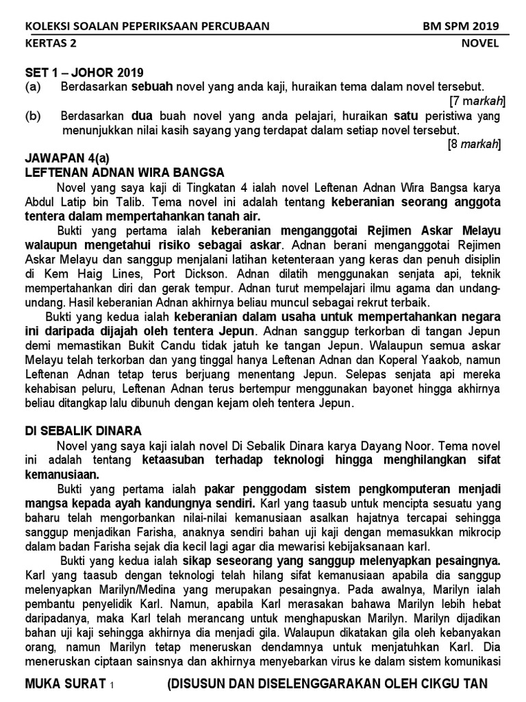 Novel (Percubaan SPM 2019 | PDF