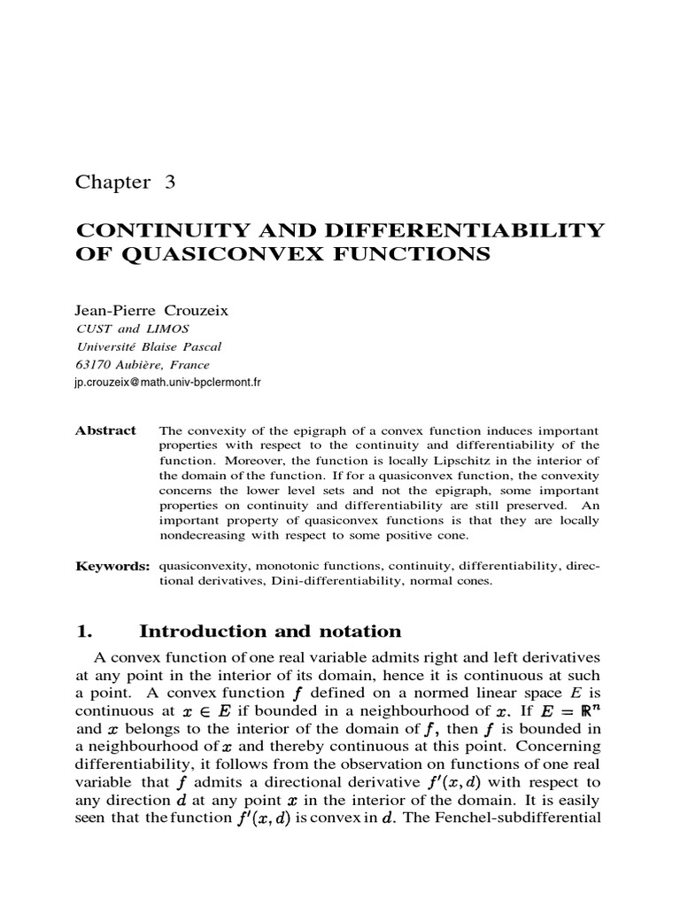 Continuity and Differentiability of Quasiconvex Functions | PDF | Continuous Function | Function ...