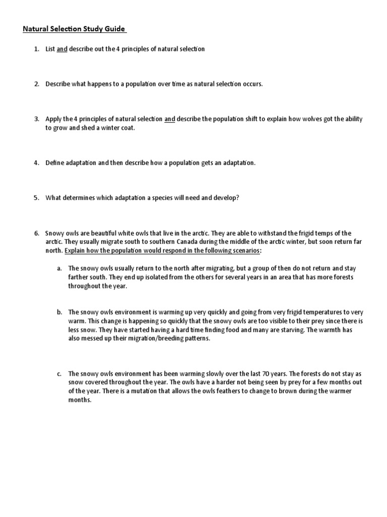 Natural Selection Study Guide | PDF
