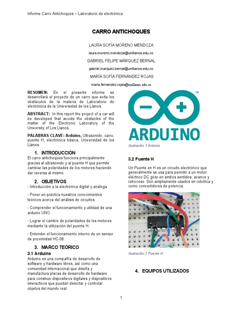Informe Carro Evasor De Obstaculos Pdf Arduino Electrónica 