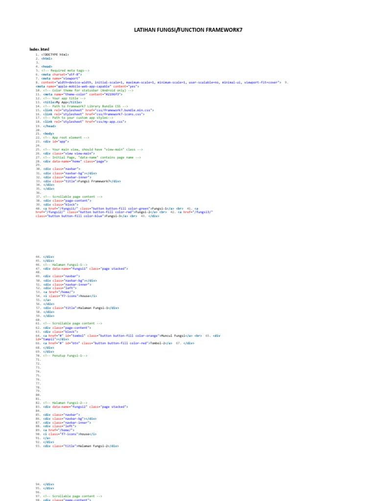 Latihan Fungsi Framework7 | Download Free PDF | Software Development | Computer Programming