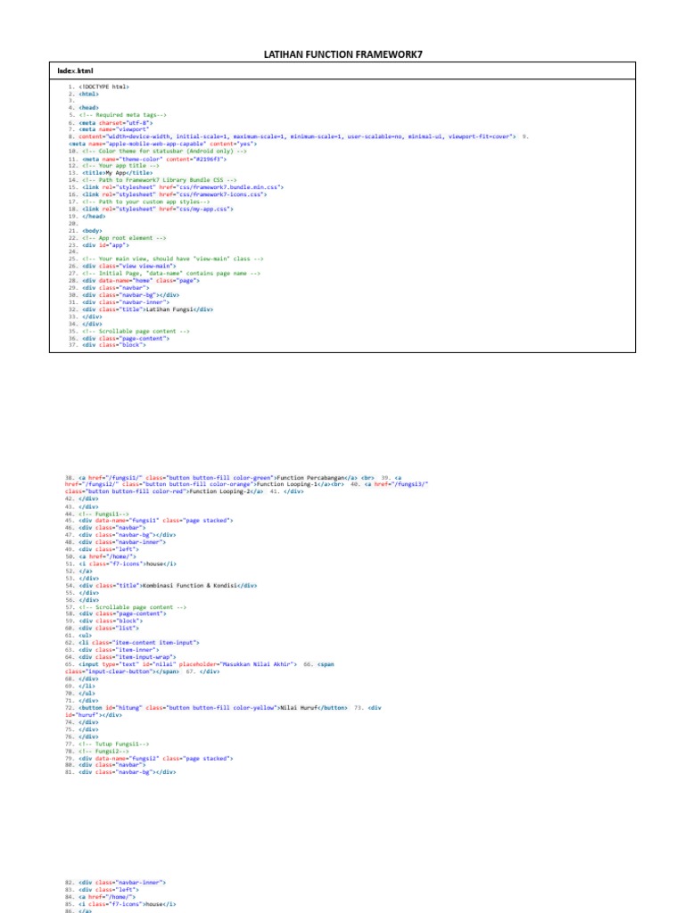 Latihan & Tugas Fungsi Framework7 - 2 | PDF | Computer Programming | Software Engineering