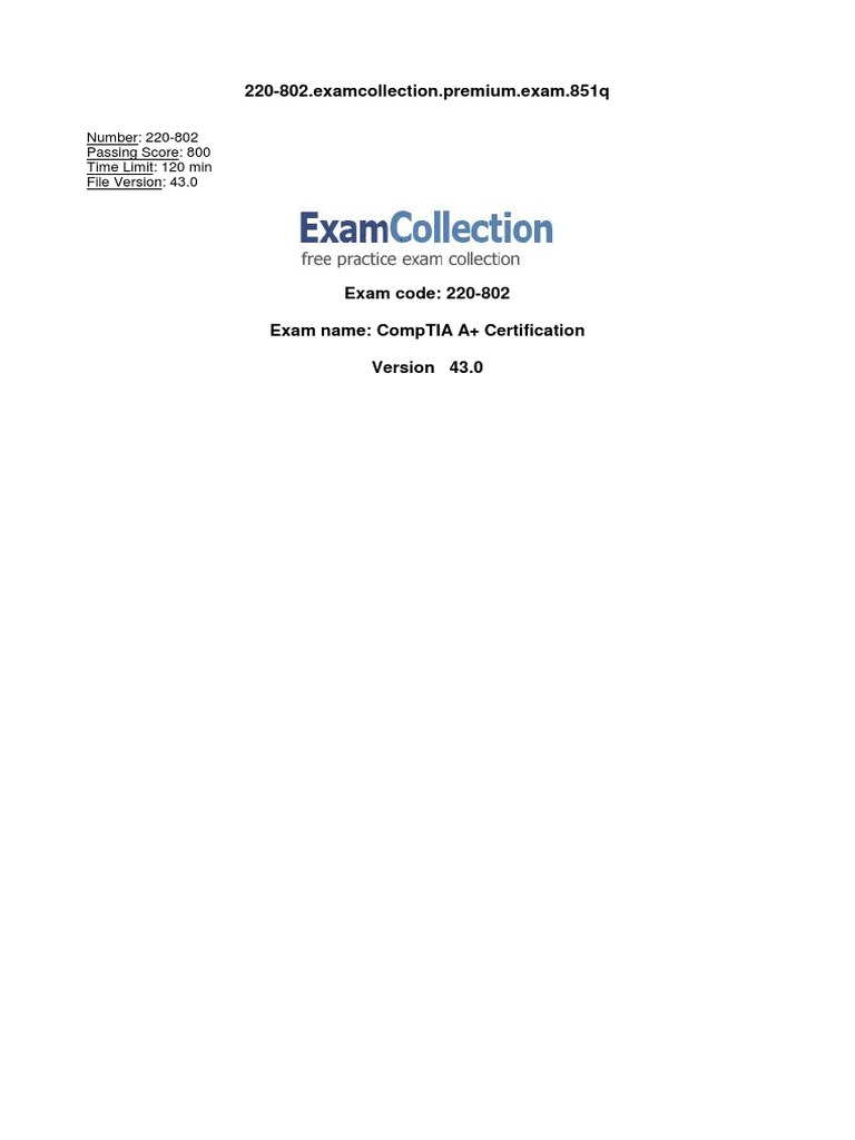 220-802.examcollection - Premium.exam.851q: Number: 220-802 Passing ...