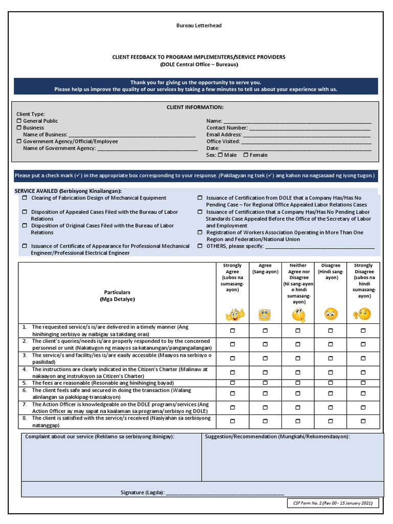 CSF Form No. 2 DOLE Central Office Bureaus | PDF | Labor | Government