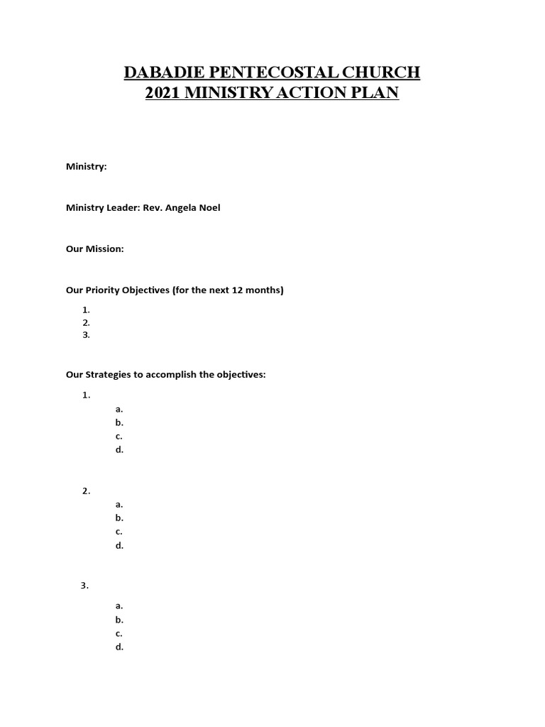 Ministry Action Plan Template 2021 | PDF