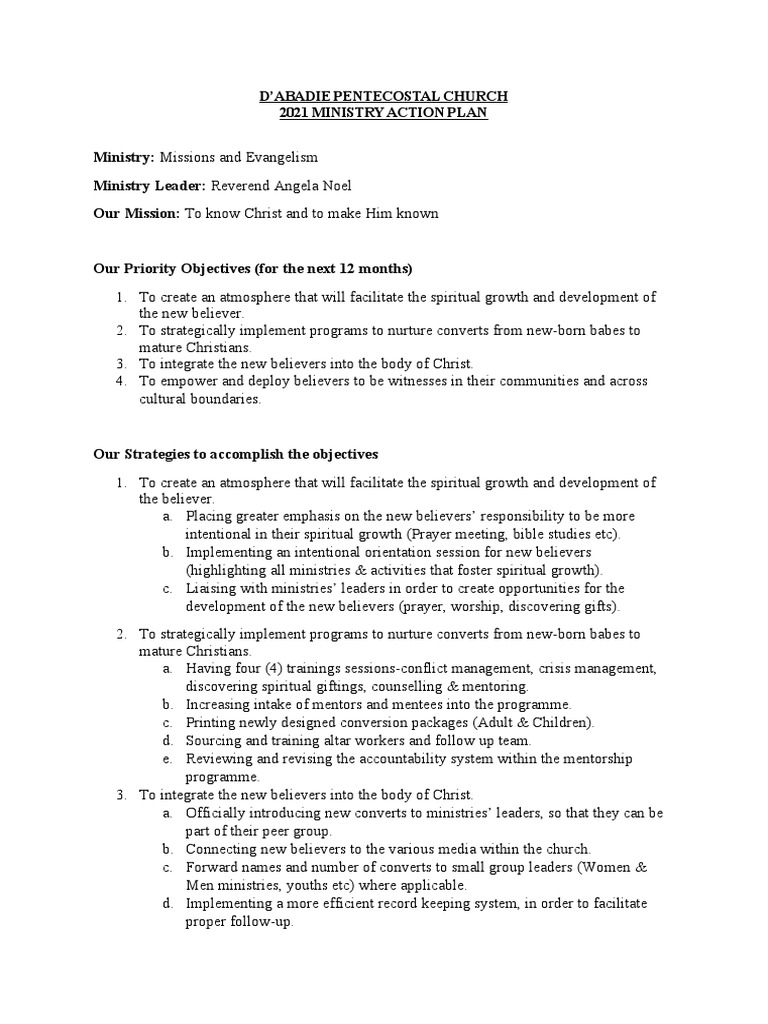 Missions and Evangelism Action Plan 2020 | PDF | Christian Mission ...