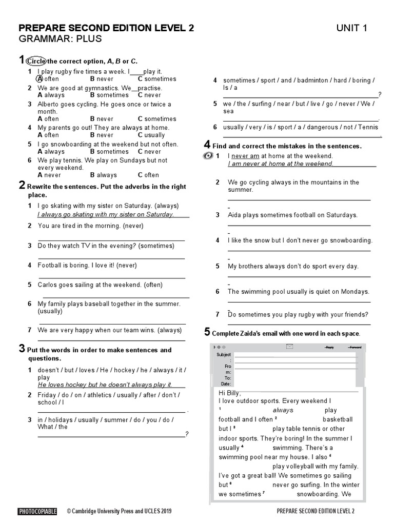 Prepare Second Edition Level 2: Unit 1 Grammar: Plus | PDF | Games Of Physical Skill | Athletic ...