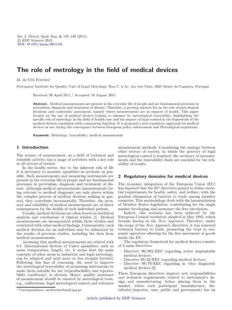 Metrology's Role in Medical Devices | PDF | Medical Device | Metrology