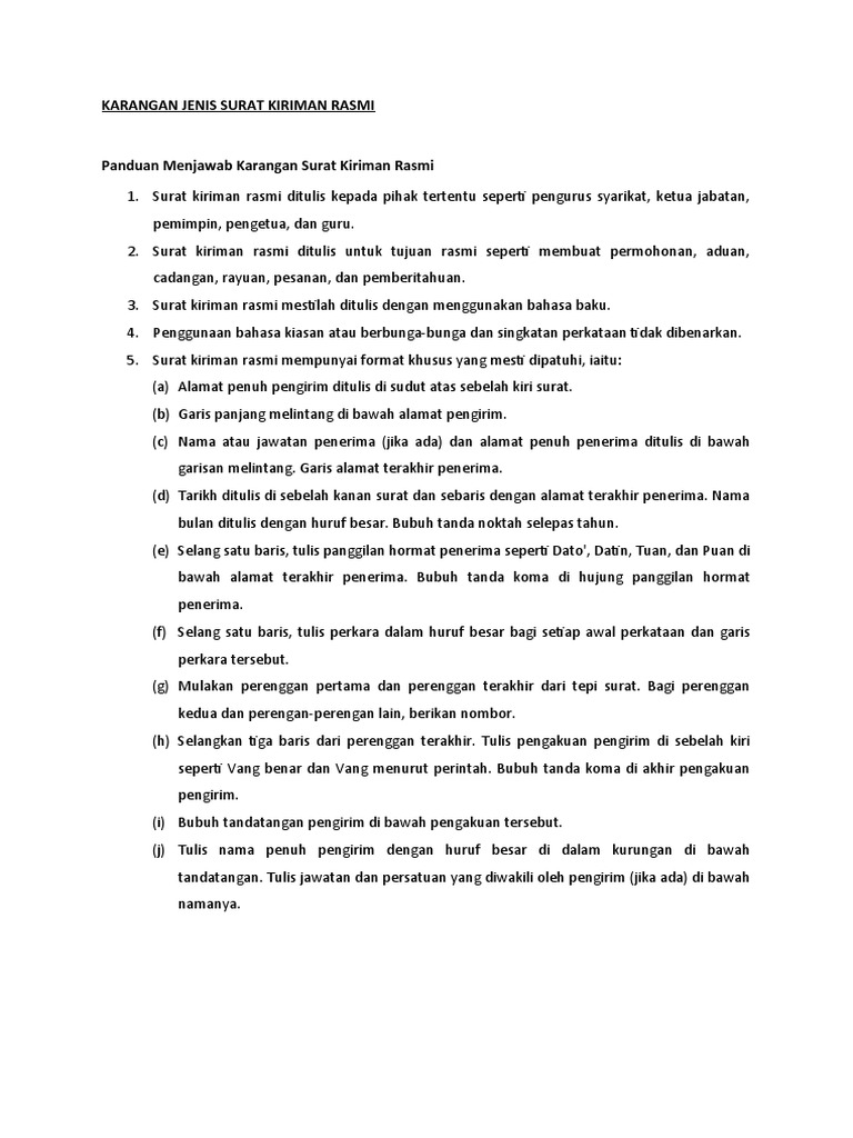 Nota Karangan Jenis Surat Kiriman Rasmi | PDF