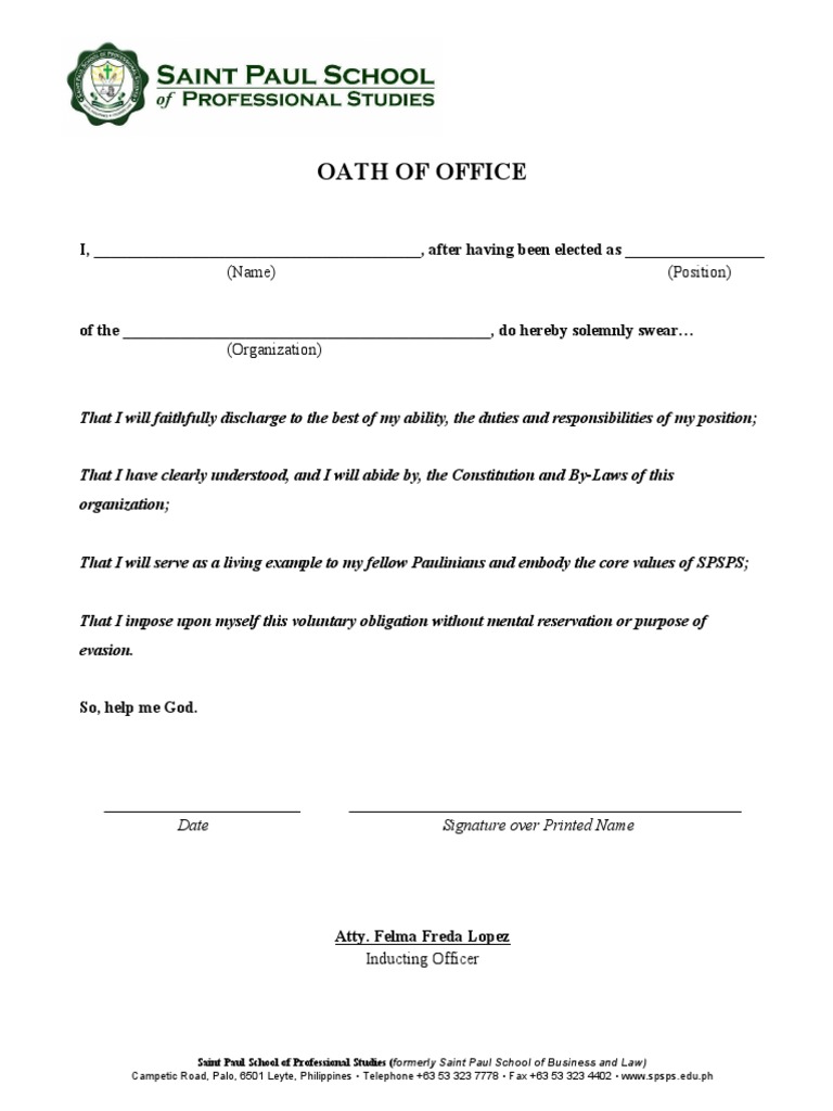 A Commitment to Lead with Integrity: An Oath of Office for Elected ...