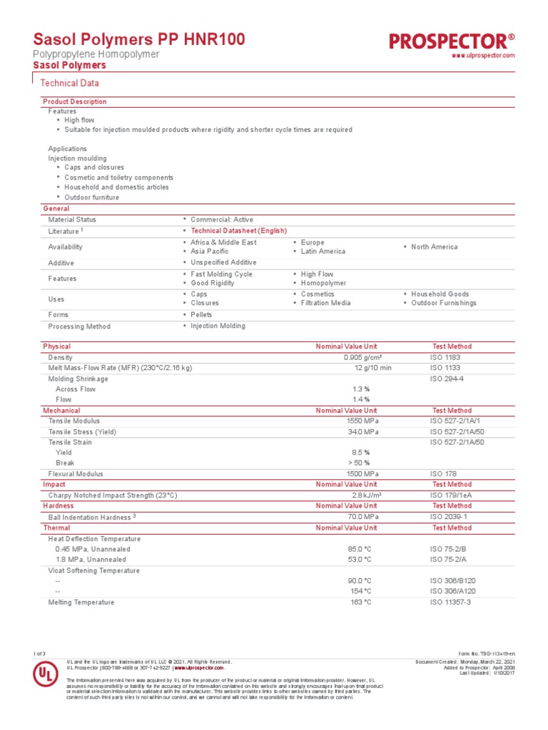 Sasol Polymers PP HNR100 | PDF | Polymers | Building Engineering