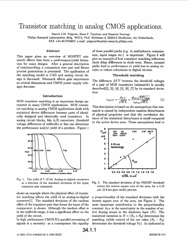 MOS Mismatch Pelgrom1998 | PDF | Mosfet | Cmos