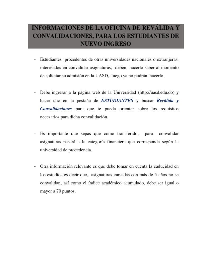 Requisitos para Convalidación UASD | PDF