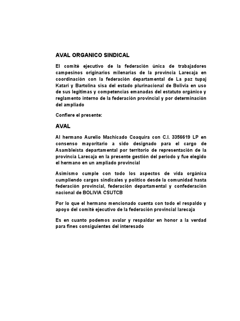 Aval Organico Sindical | PDF