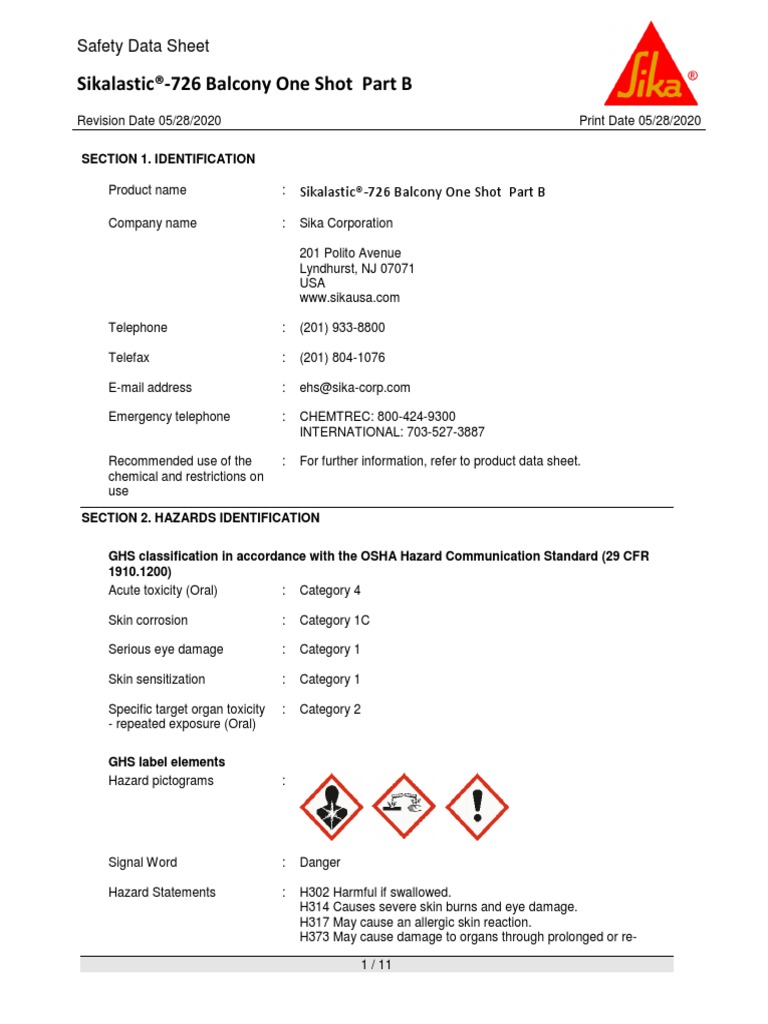 Sikalastic®-726 Balcony One Shot Part B: Safety Data Sheet | PDF ...