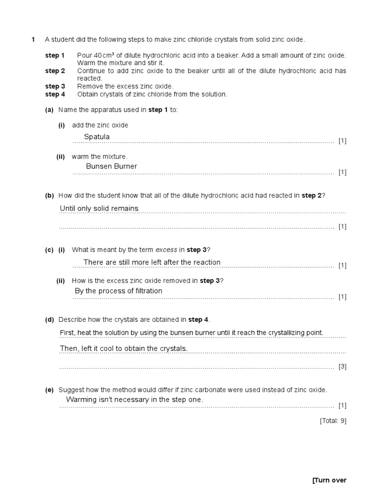 Paper 6 CIE Chemistry IGCSE | PDF | Precipitation (Chemistry) | Zinc