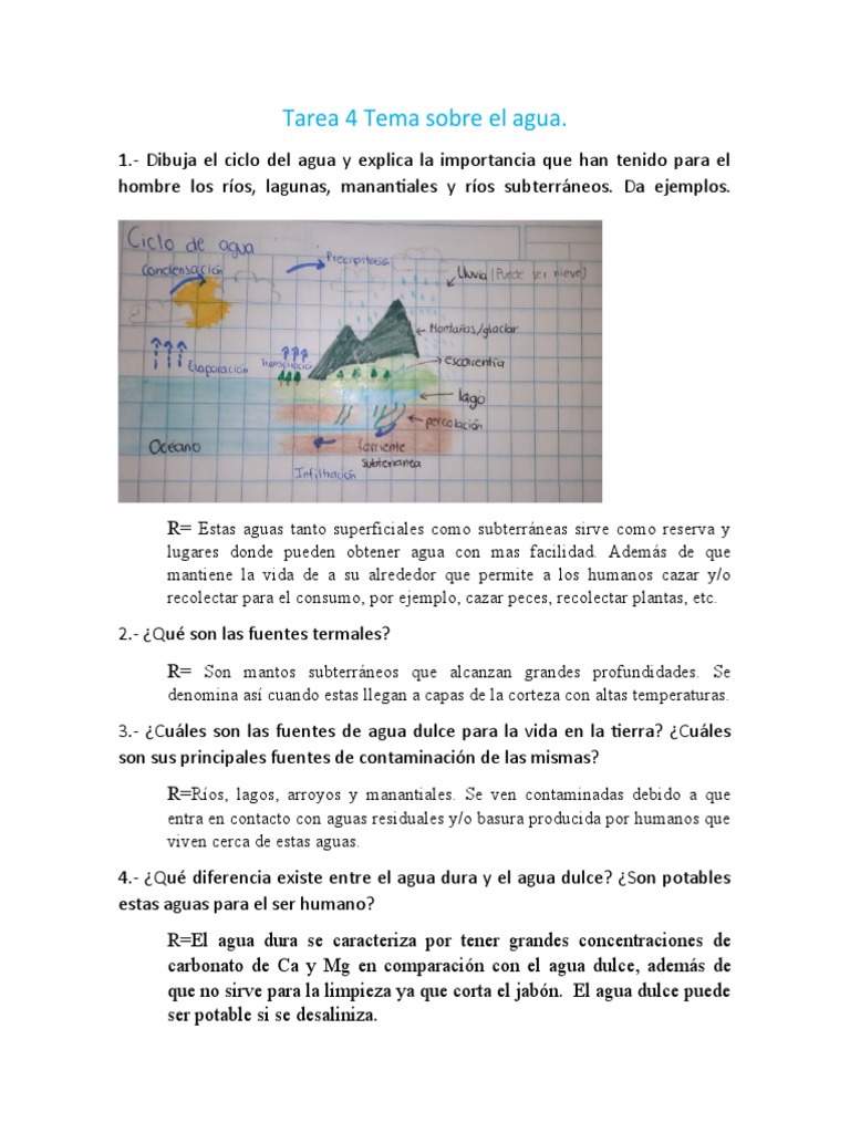 Tarea 4. Agua | PDF | Agua | Agua dulce