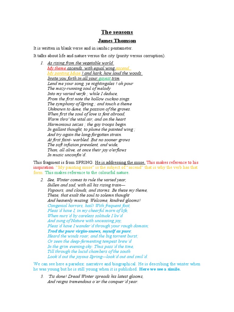 POEM, The Seasons, James Thomson | PDF