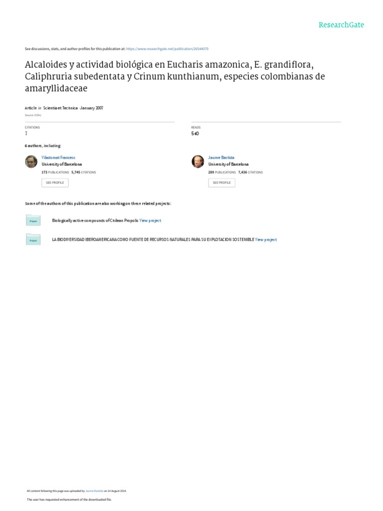 Crinina y actividad biológica en Amaryllidaceae | PDF