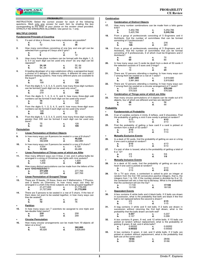 Probability Review Notes | PDF | Test (Assessment) | Multiple Choice