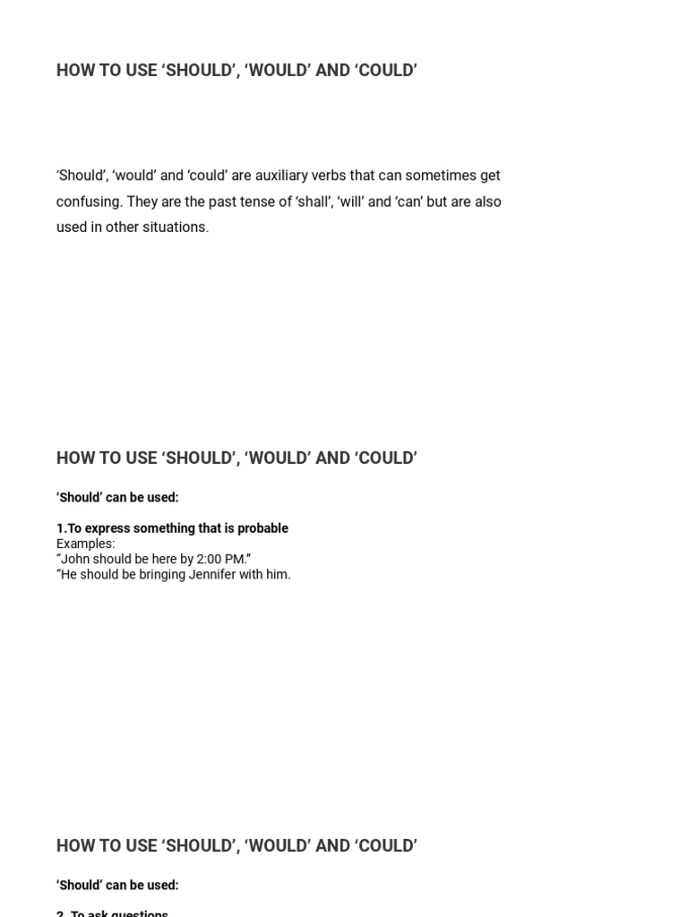 Should, Would and Could | PDF
