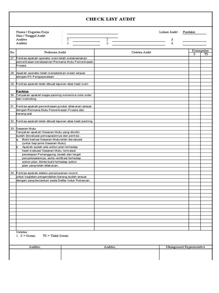 Checklist Audit Produksi Internal | PDF