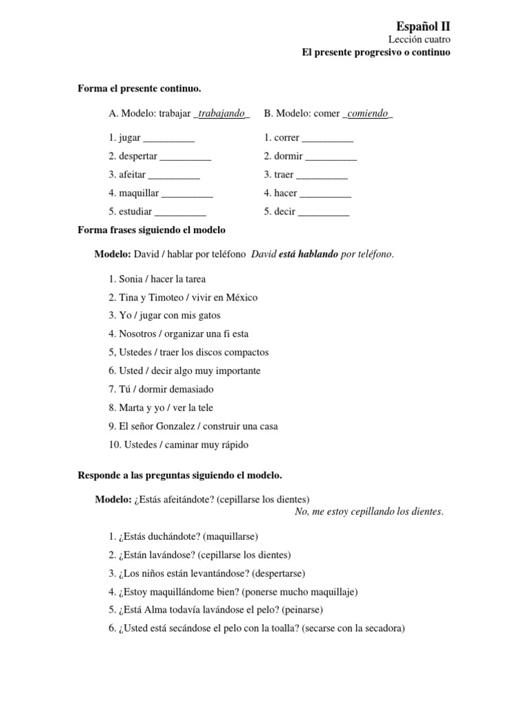 Ejercicios de Presente Progresivo | PDF | Artes del Lenguaje y ...