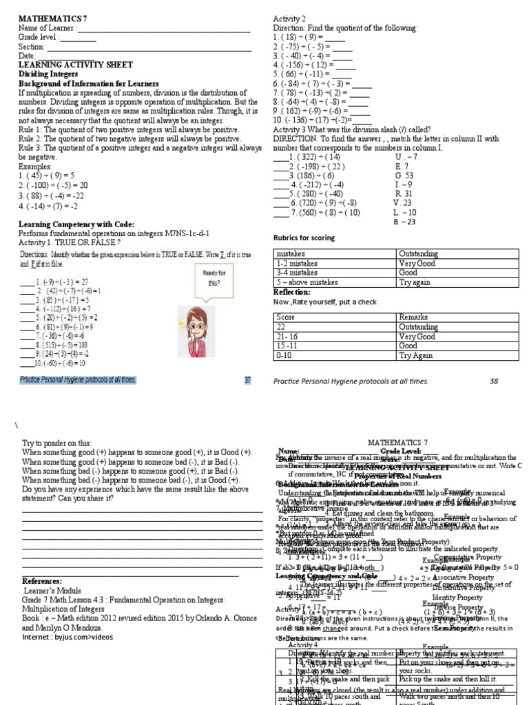 Module in Math 7 - Module 5 | PDF | Multiplication | Integer