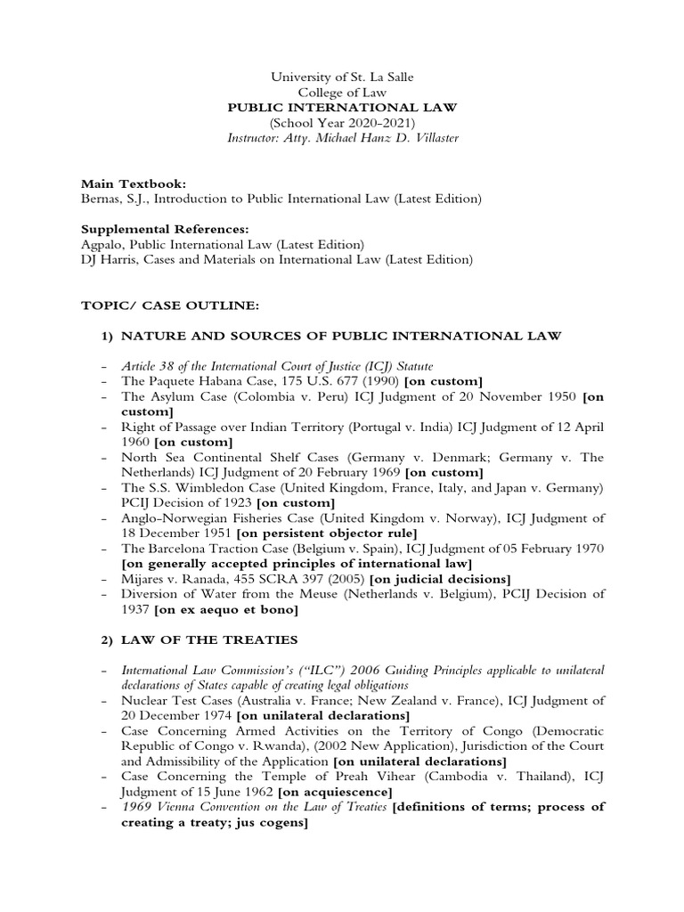 PIL Outline 2020 2021 | PDF | Treaty | United Nations Convention On The ...