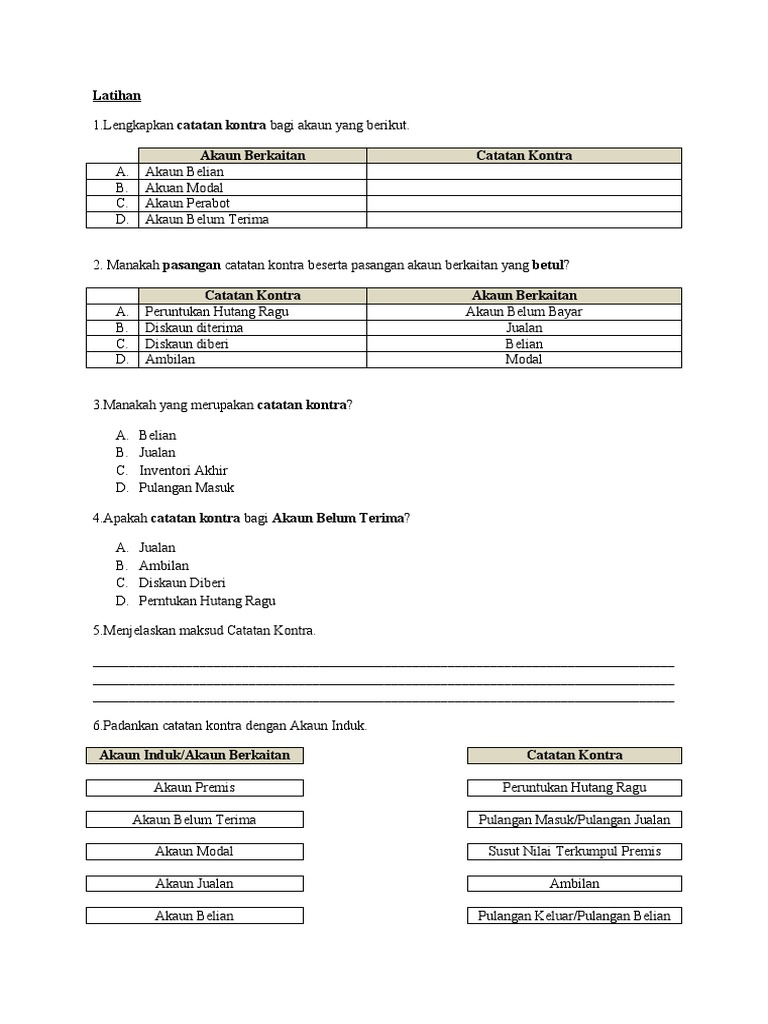 Latihan Catatan Kontra & Carta Akaun | PDF