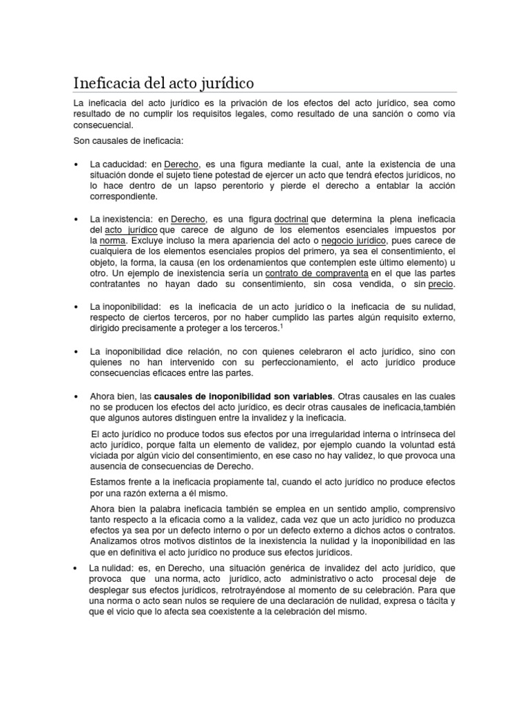 Ineficacia del Acto Jurídico: Causas y Efectos | PDF | Nulo (ley) | Ley ...