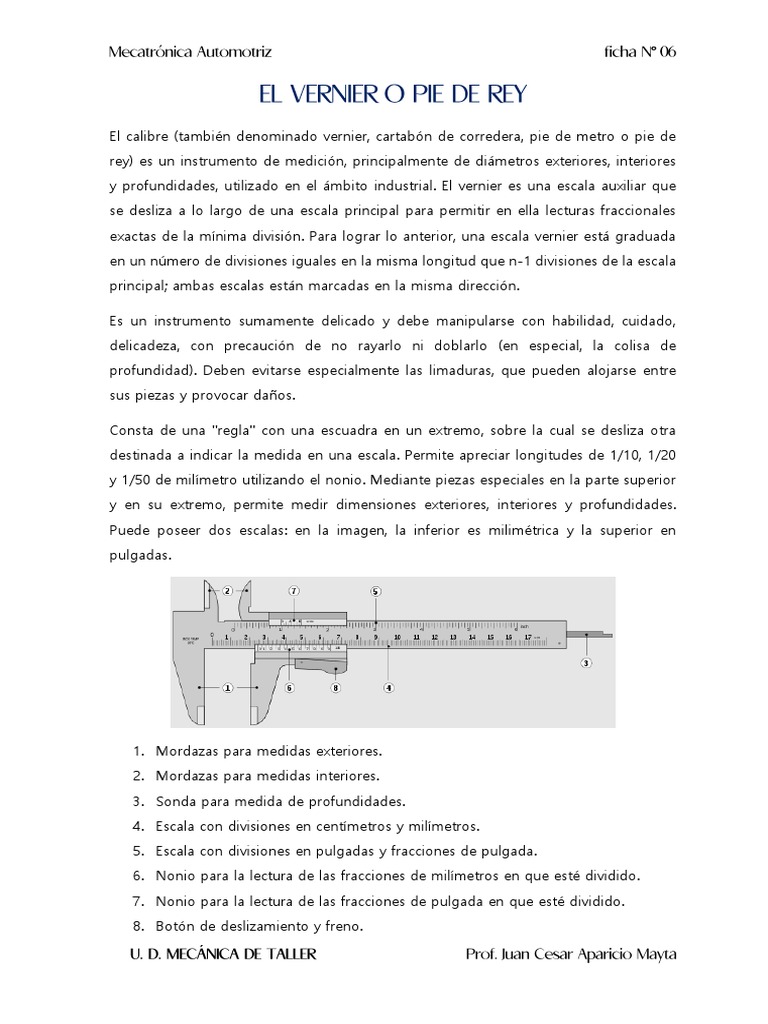 Ficha #006 EL VERNIER | PDF | Metrología | Observación científica