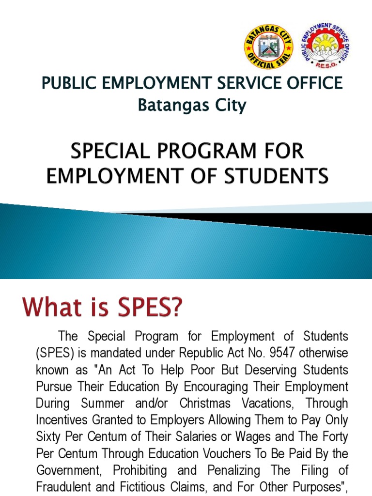 Special Program for Employment of Students (SPES): Requirements ...