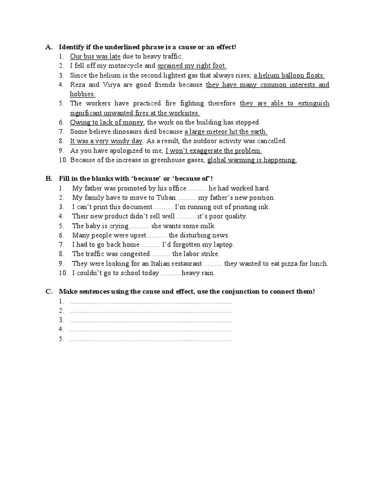 A. Identify If The Underlined Phrase Is A Cause or An Effect! | PDF | Foreign Language Studies ...