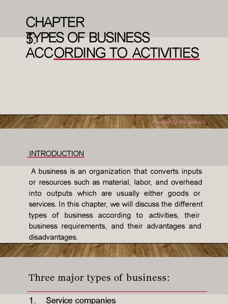 Types of Business According To Activities | PDF | Inventory | Merchandising