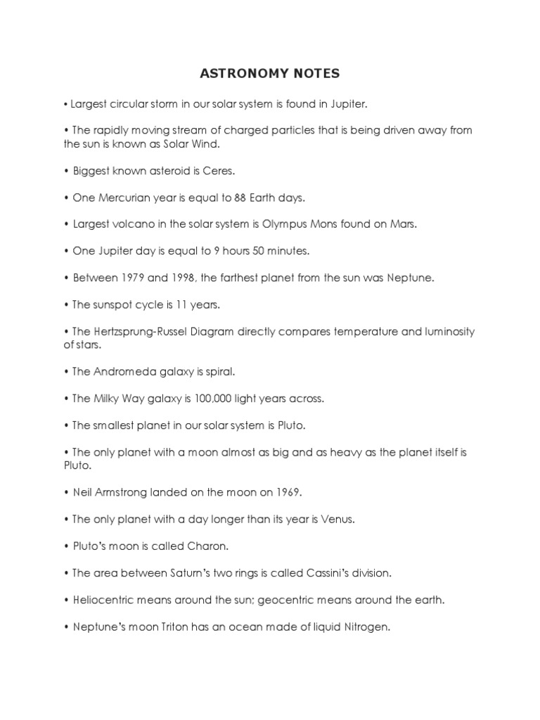 Astronomy Notes | PDF | Sun | Solar System