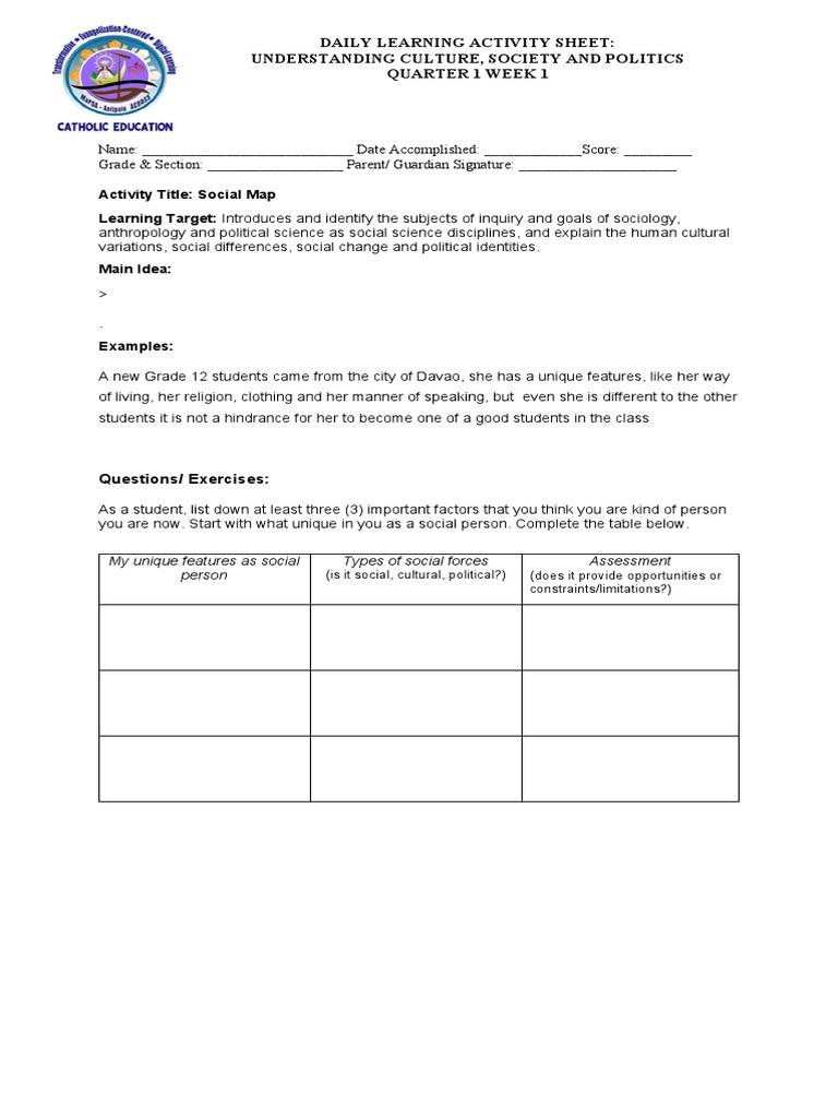UCSP Activity Sheets: Quarter 1 Overview | PDF | Deviance (Sociology ...