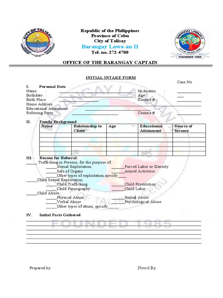Initial Intake Form | PDF | Sexual Slavery | Human Trafficking