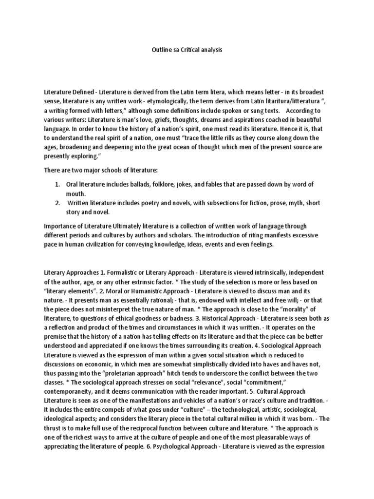 Outline Sa Critical Analysis Week 1 | PDF | Narration | Poetry
