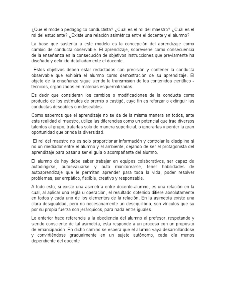 Modelo Pedagógico Conductista | PDF