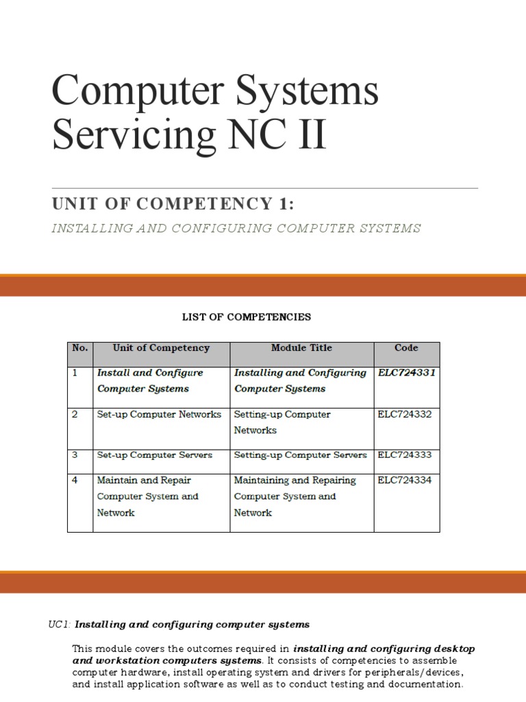 Computer Systems Servicing NC II: Unit of Competency 1 | PDF | Personal ...