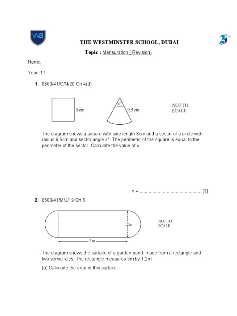 Grade 11 Mensuration Revision Notes | PDF | Area | Volume