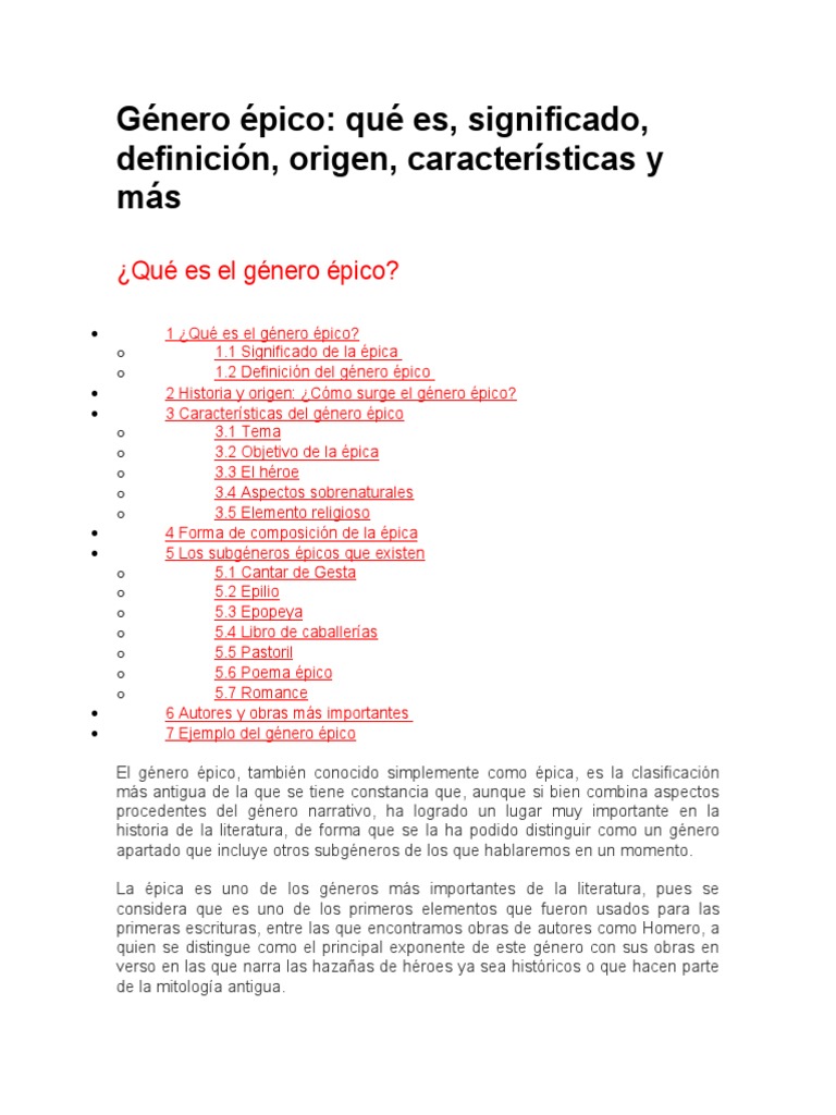 Características del Género Épico | PDF | Poesía épica | Héroe