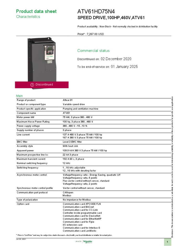 Altivar 61 Variable Frequency Drives VFD - ATV61HD75N4 | PDF | Electric ...