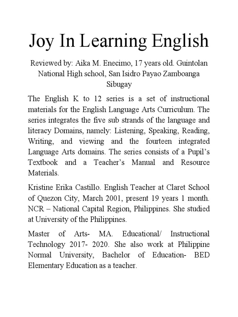 Joy in Learning English | PDF