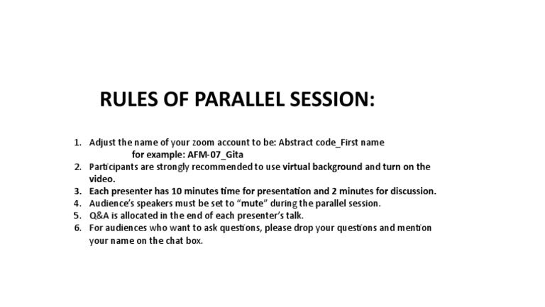 Rules of Paralel Session. | PDF