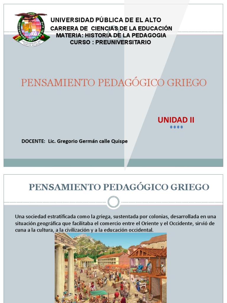 Uni.2 Pensamiento Pedagogico Griego | PDF | Platón | Antigua Grecia