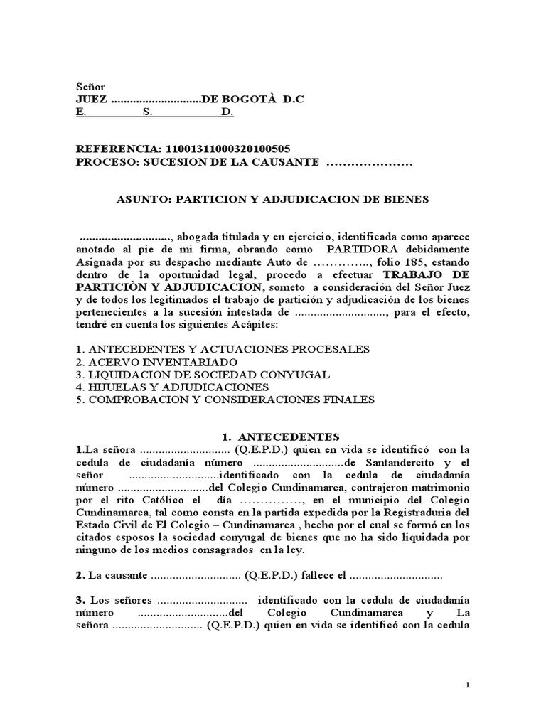 Particion y Adjudicacion de Bienes | PDF | Propiedad de la comunidad ...